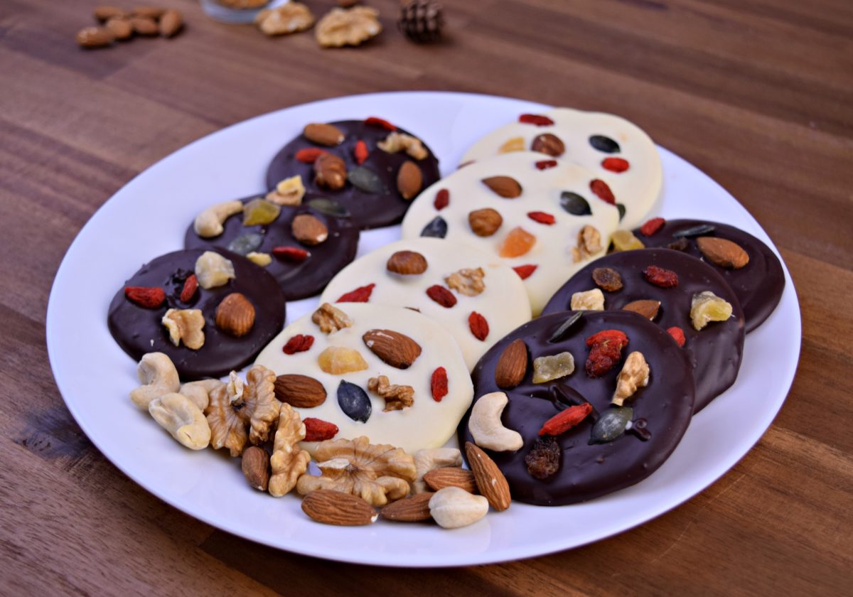 Chocolate Bites Covered with Nuts and Seeds Recipe | LorentaNuts.com