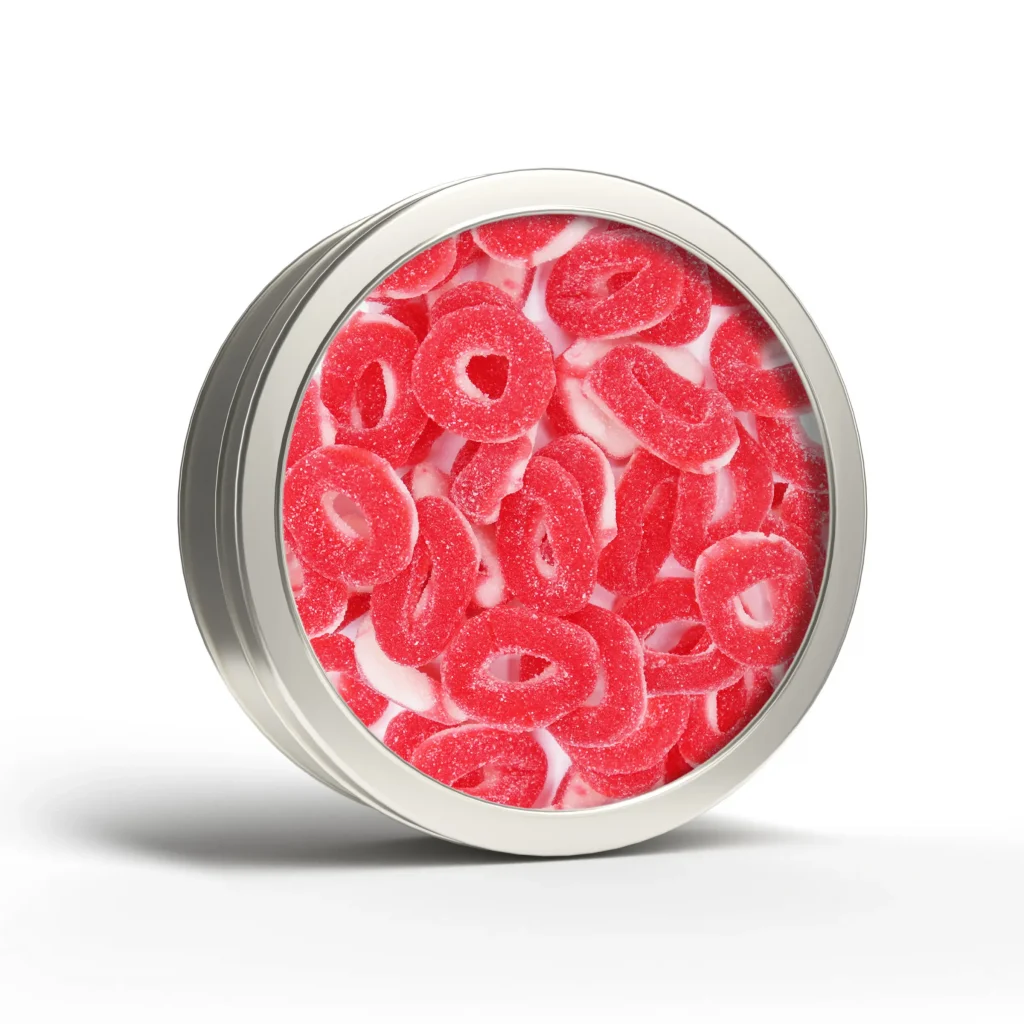 Gummy Cherry Rings Round Tin | LorentaNuts.com