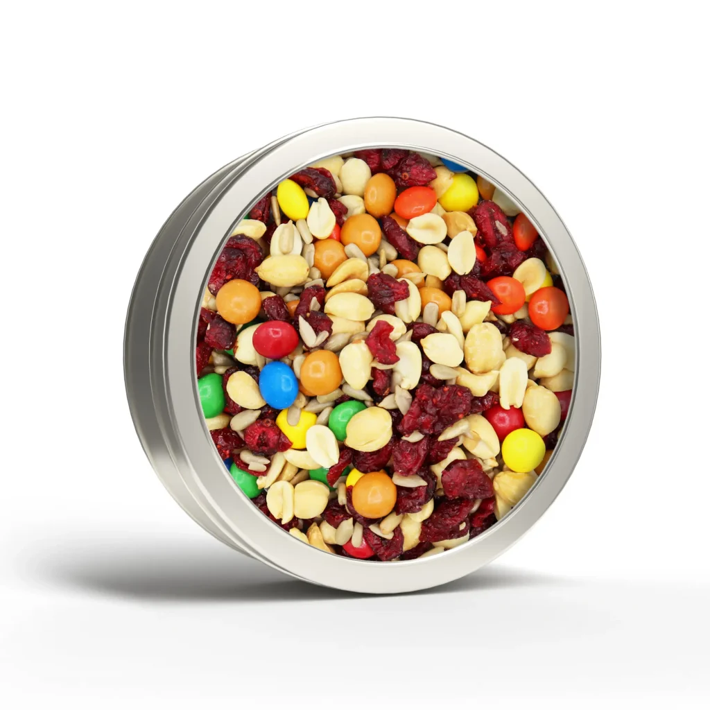 Gorp Mix Round Tin made fresh by the pound| LorentaNuts.com