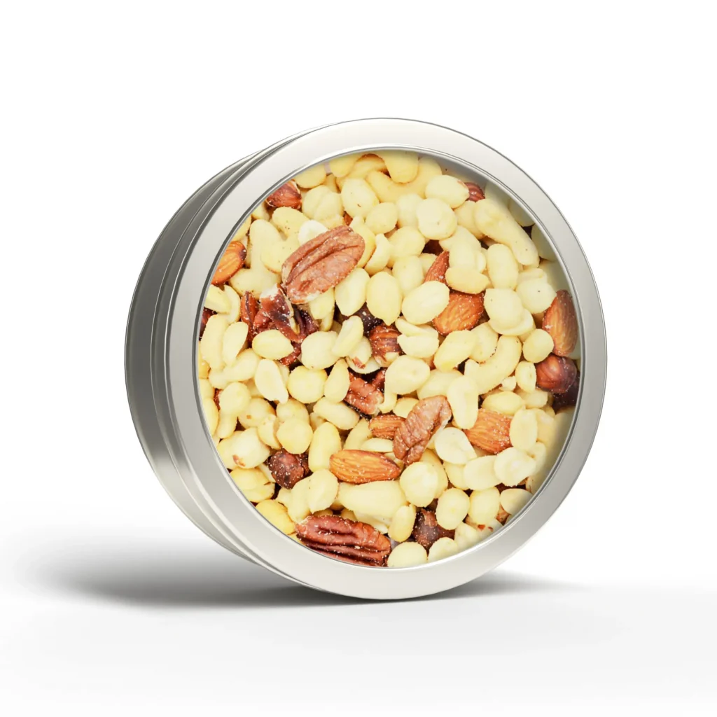 Mixed Nuts with Peanuts Round Tin | LorentaNuts.com