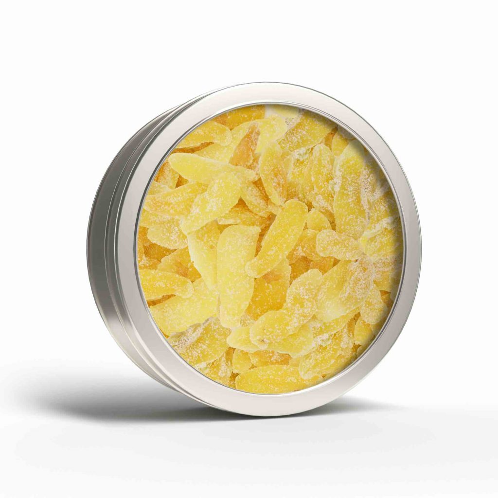 Crystalized Ginger Slices Round Tin | LorentaNuts.com